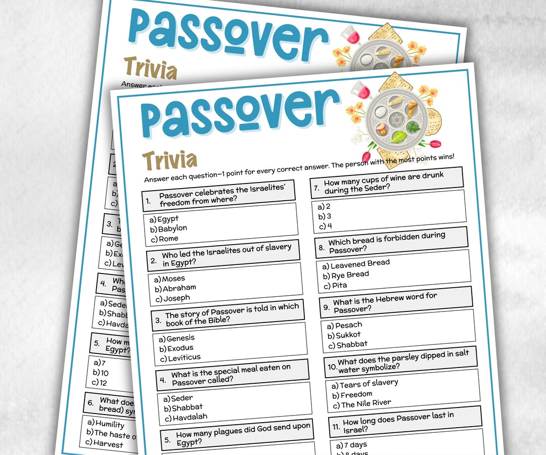 Passover Trivia, Passover Jewish Sedar Party, Jewish Holiday Quiz, Classroom Activity ...