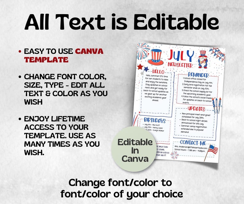 4th of July Classroom Newsletter, Daycare Class Newsletter, Newsletter ...