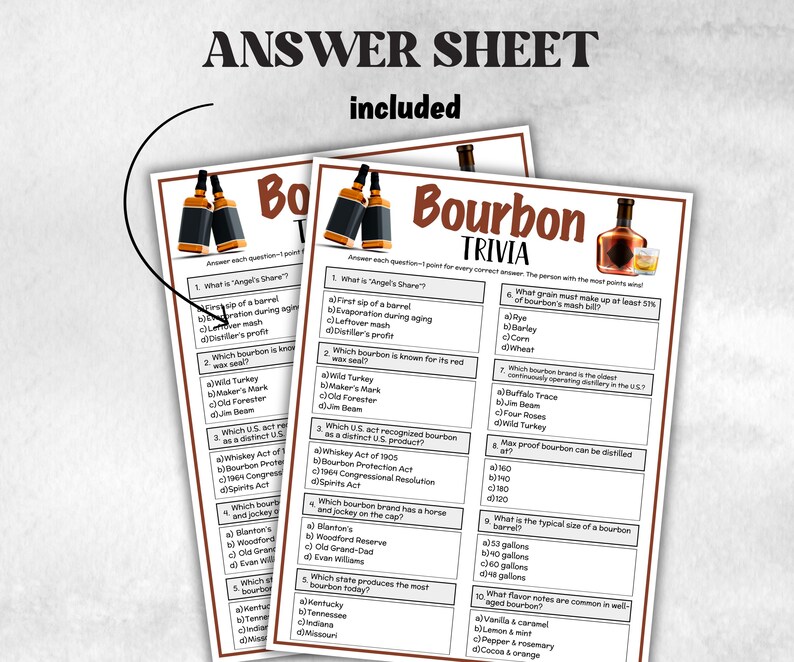 Printable Bourbon Trivia, Riddles Quiz Questions, Drinking Pub Game ...