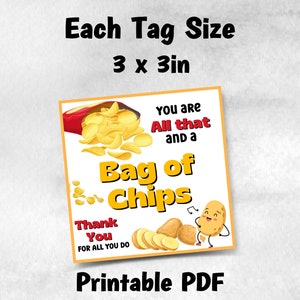 Bag of Chips Teacher Appreciation Treat Tag, End of Year Snack Tag ...