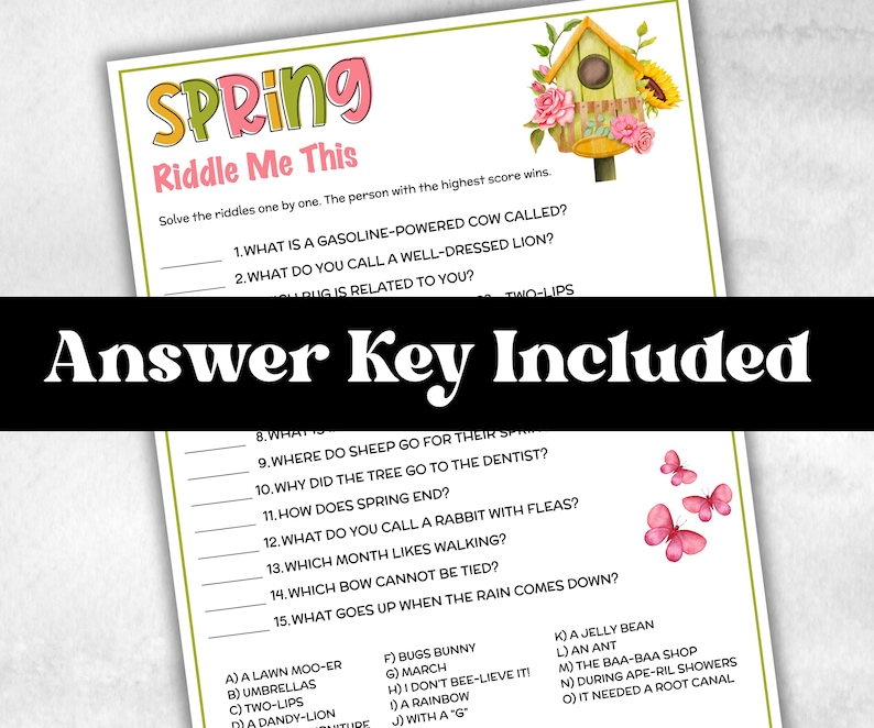 Spring Riddles Jokes, Spring Party Activity, Spring Trivia, Classroom ...