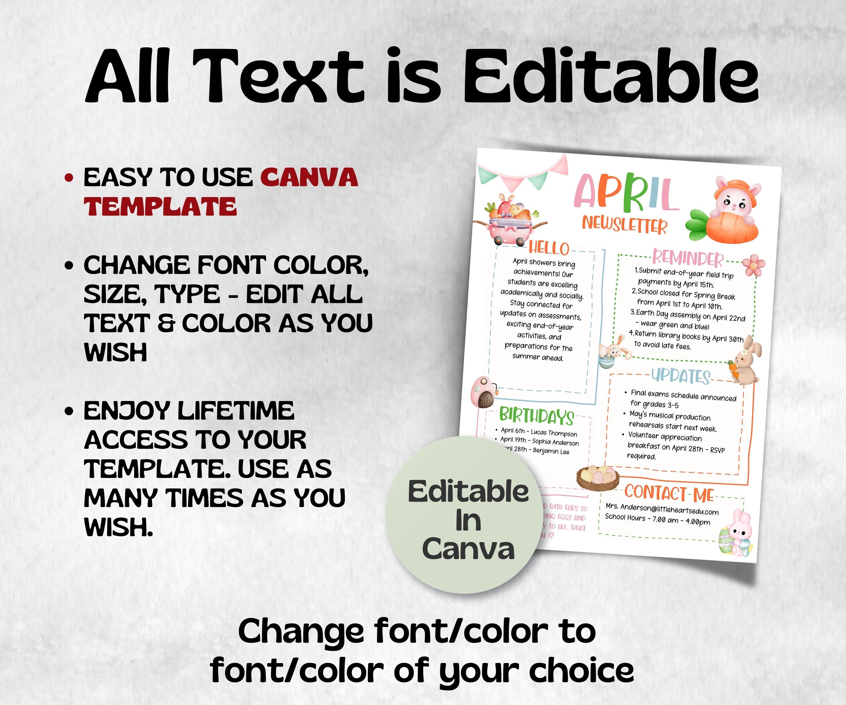 Easter April Classroom Newsletter, Daycare Class Newsletter, Newsletter ...