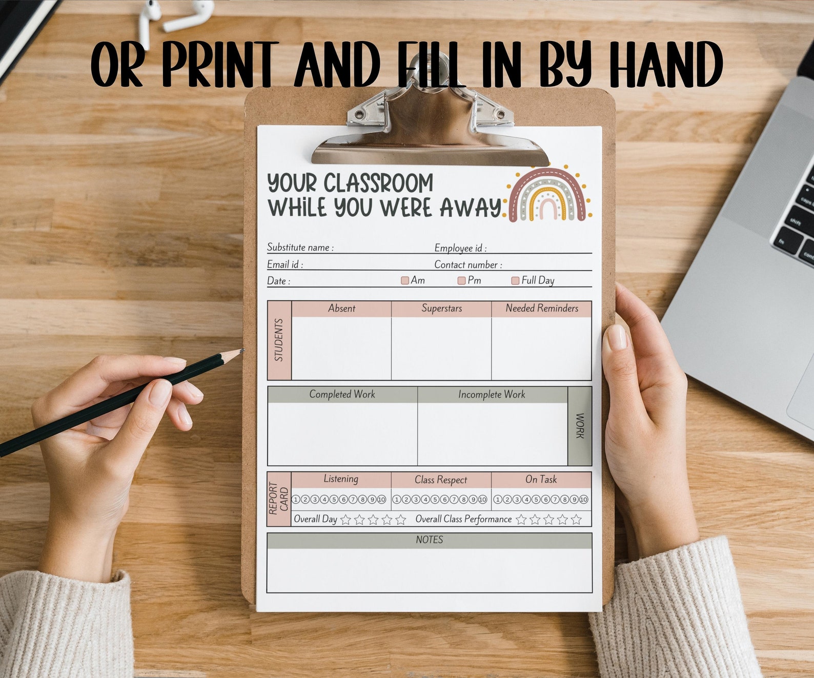 Fillable Substitute Teacher Notes I While You Were Away I Printable ...