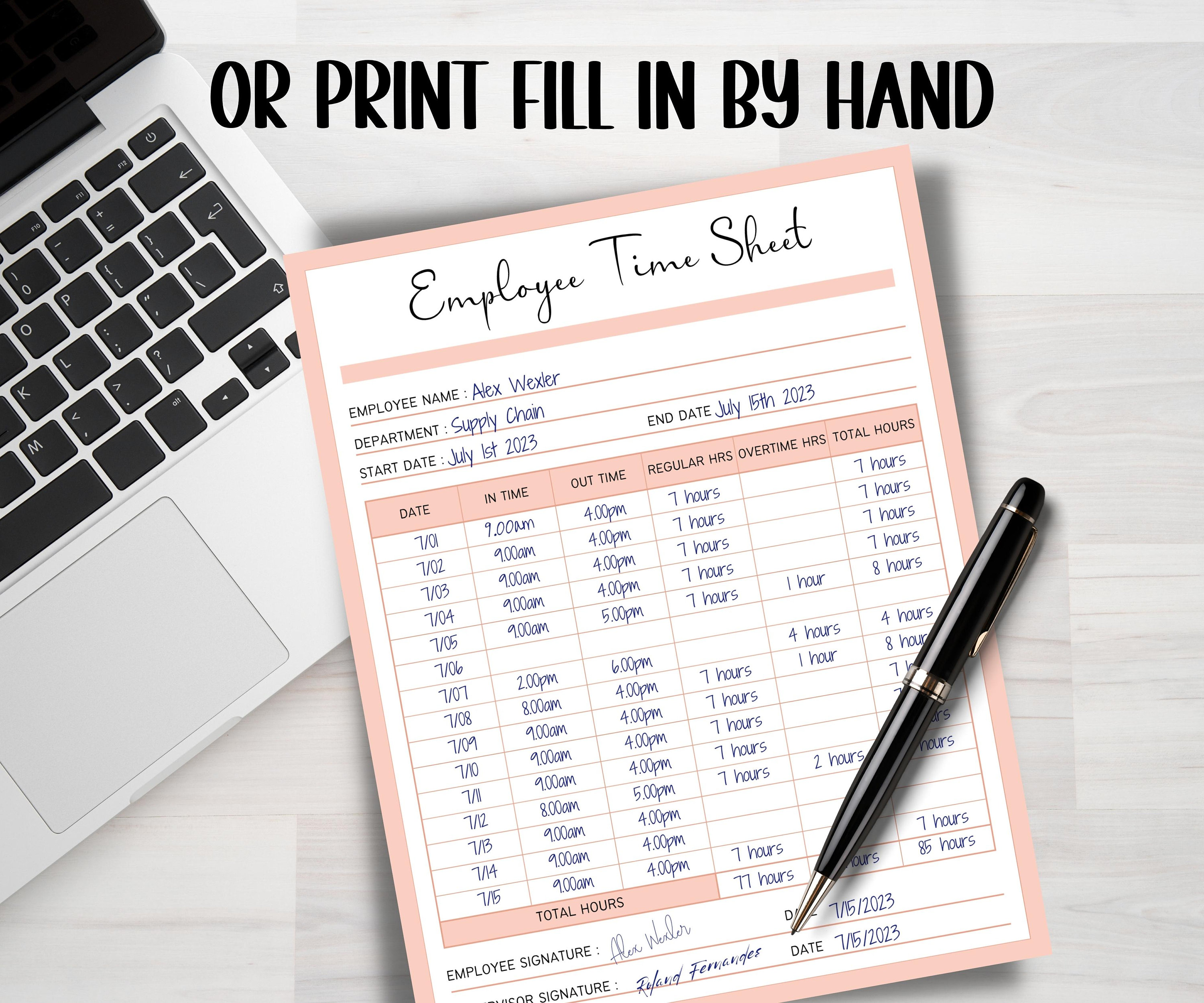 Employee Timesheet Editable I Editable Timesheet I Time Card I Time ...