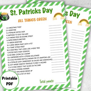 St. Patrick's Day All Things Green Game, Office Fun, Non-drinking ...