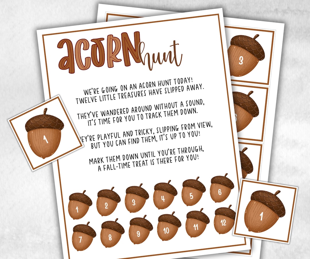 Acorn Scavenger Hunt Game, Fall Harvest Hunt, Thanksgiving Games ...