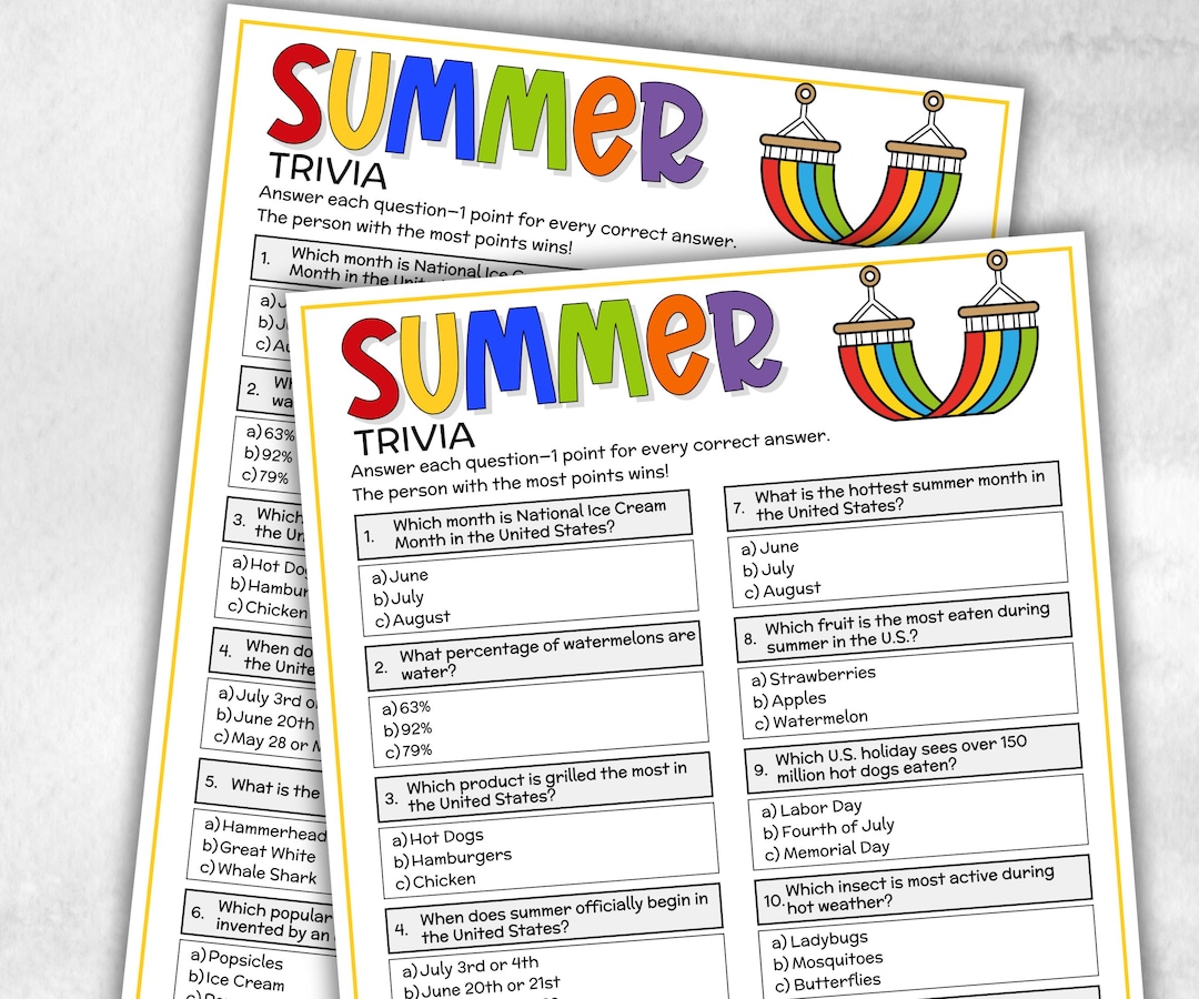 Summer Trivia, End of School Summer Activities, Summer Birthday Ocean ...