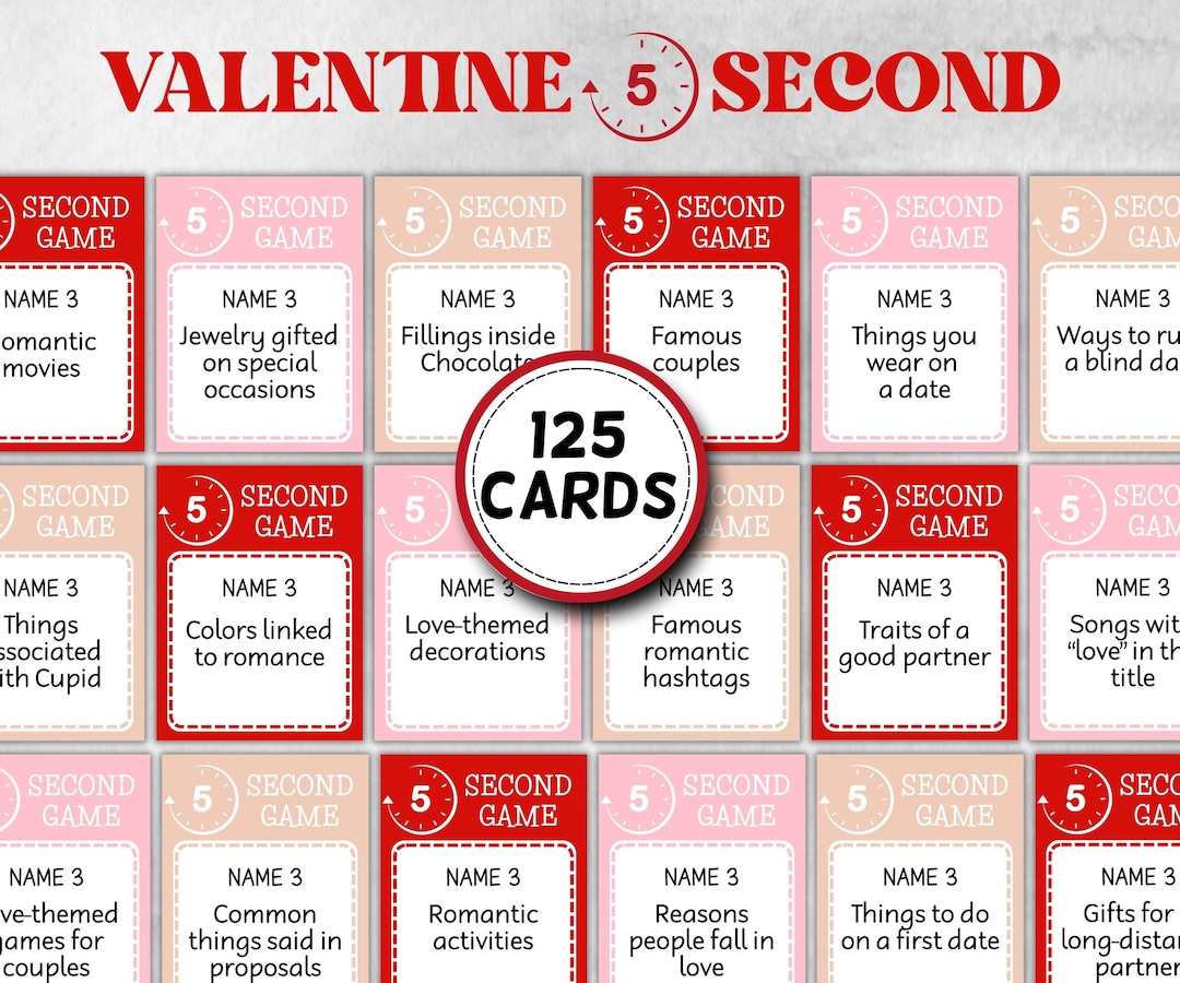 Valentine’s 5 Second Game, Printable Icebreaker, Fun for Couples ...