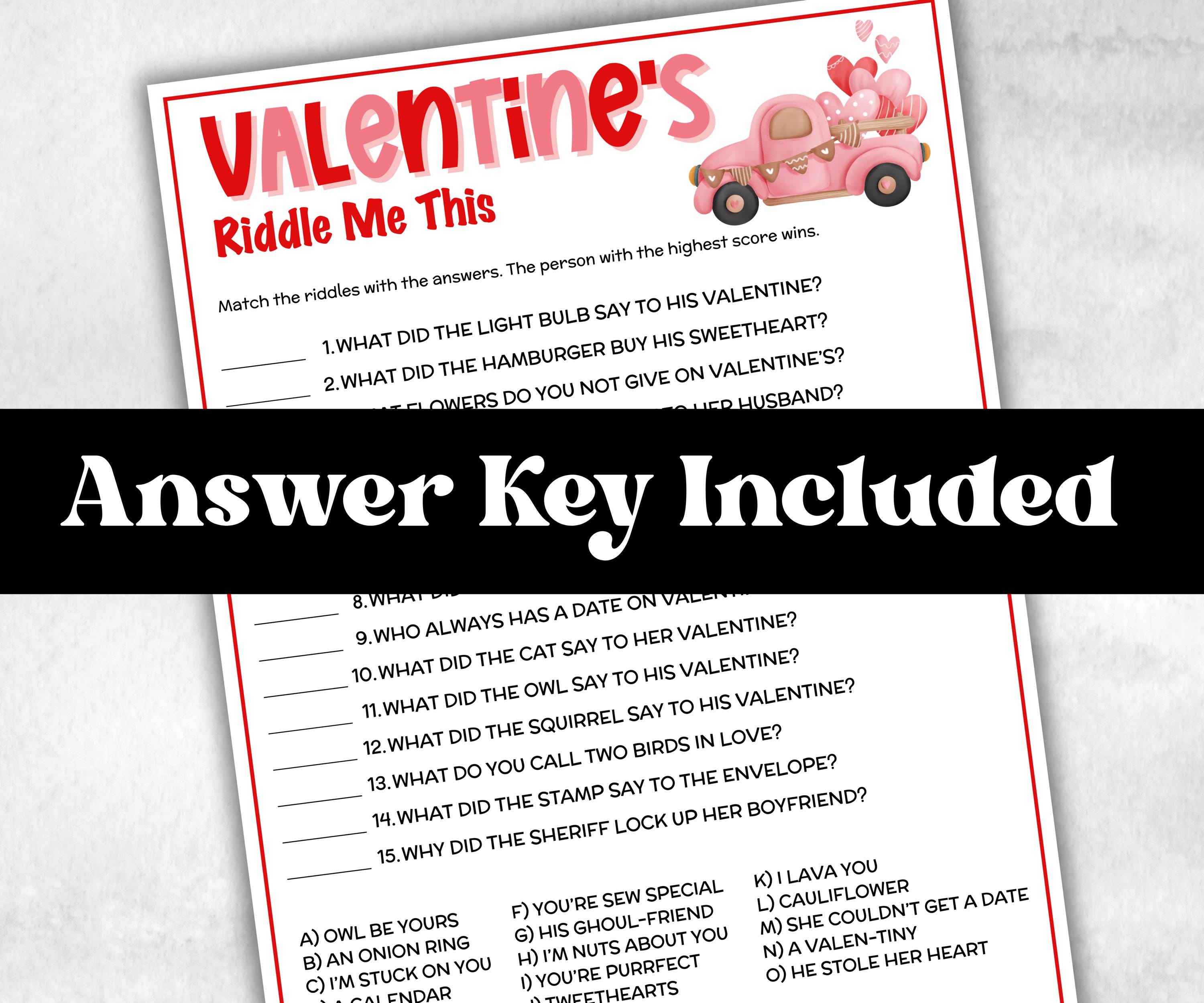 Valentines Riddles Jokes, Love Themed Games, Slumber Party, Classmate ...