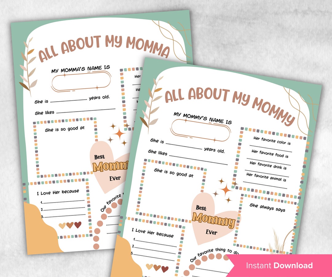 Gift From Kids for Mommy I Mother Day Printable | All About My Mum I ...