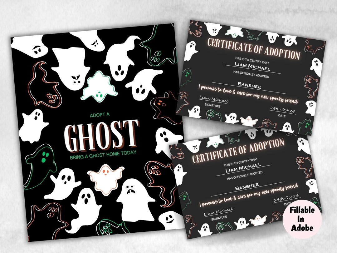 Adopt A Ghost Sign, Adopt A Ghost Party Favors Printable, Halloween ...