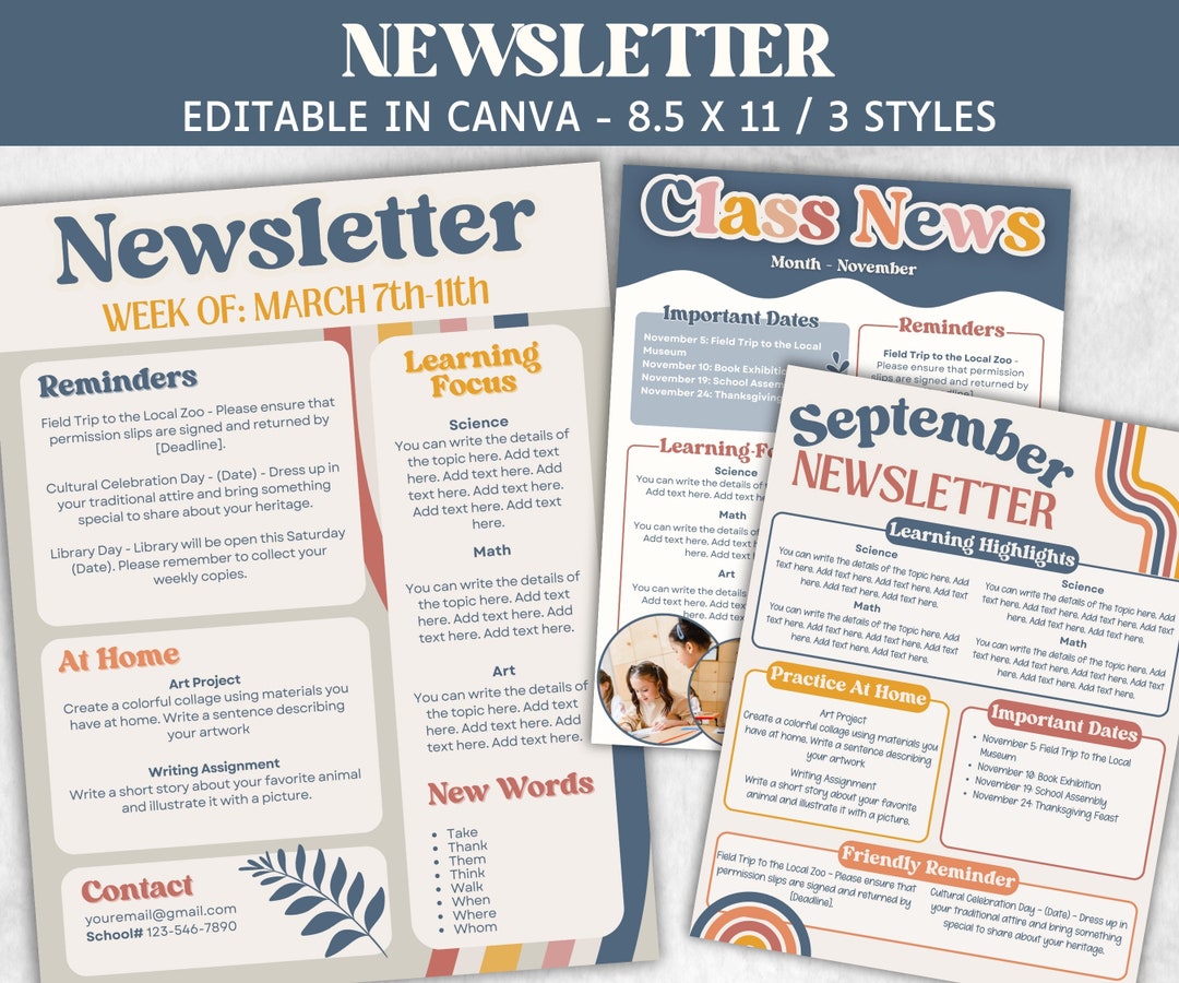 Editable School Newsletter Template, Classroom Newsletter, Teacher ...