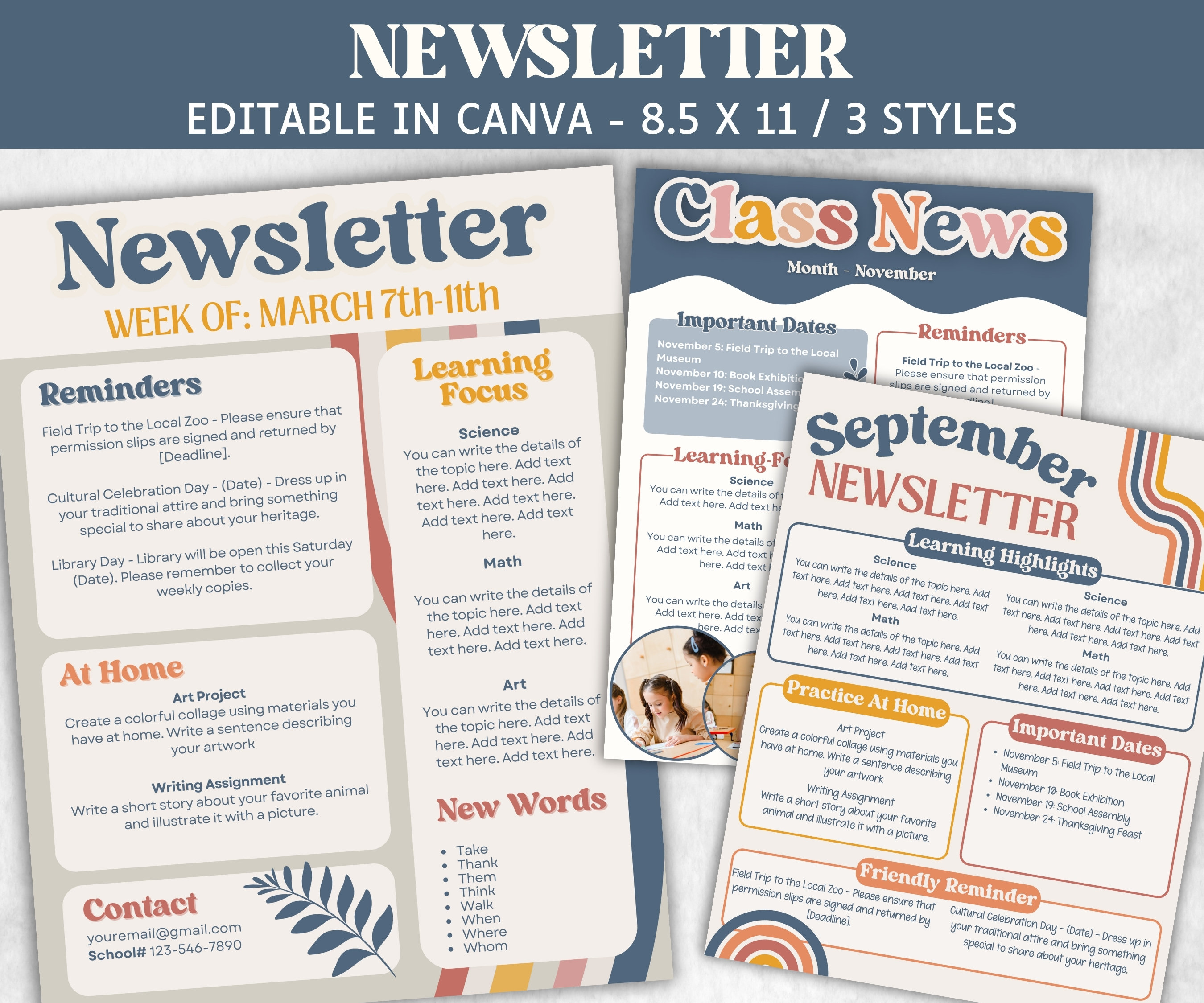 Editable School Newsletter Template, Classroom Newsletter, Teacher ...