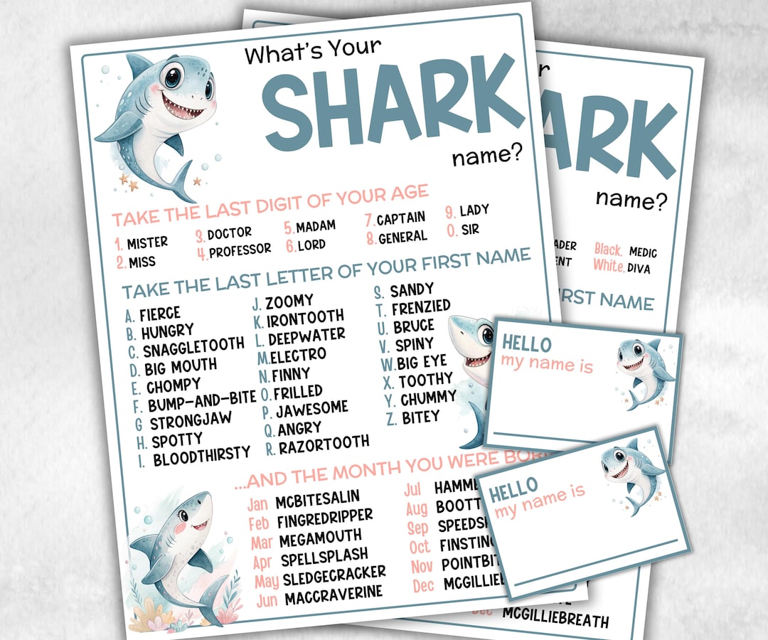 What is Your Shark Name Printable Game, Office Party, Daycare, Name ...