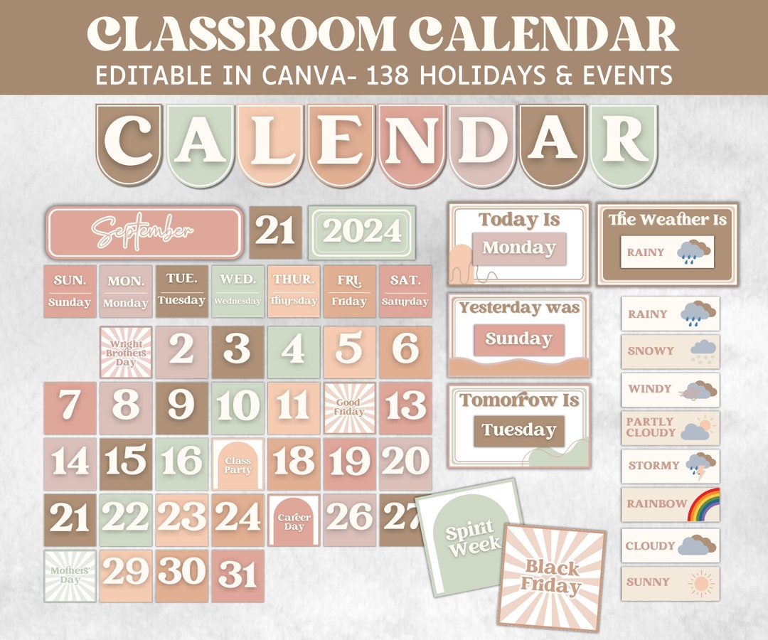Editable Calendar Display, Classroom Calendar, Back to School, School ...