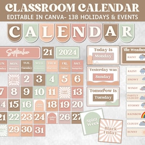Editable Calendar Display, Classroom Calendar, Back to School, School ...