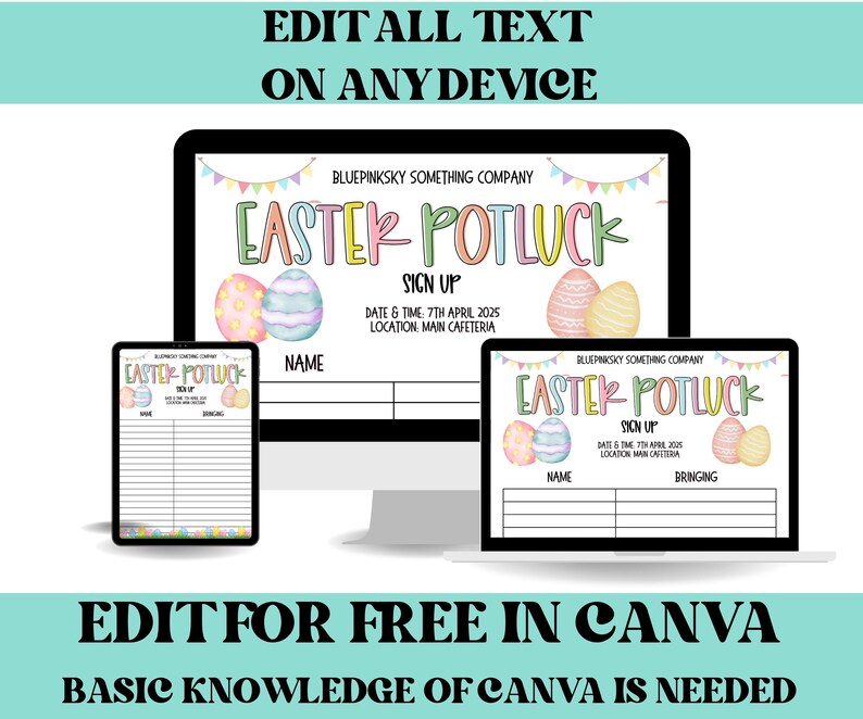 Editable Easter Sign up Form, Canva Easter Potluck Sheet, Food Sign-up ...