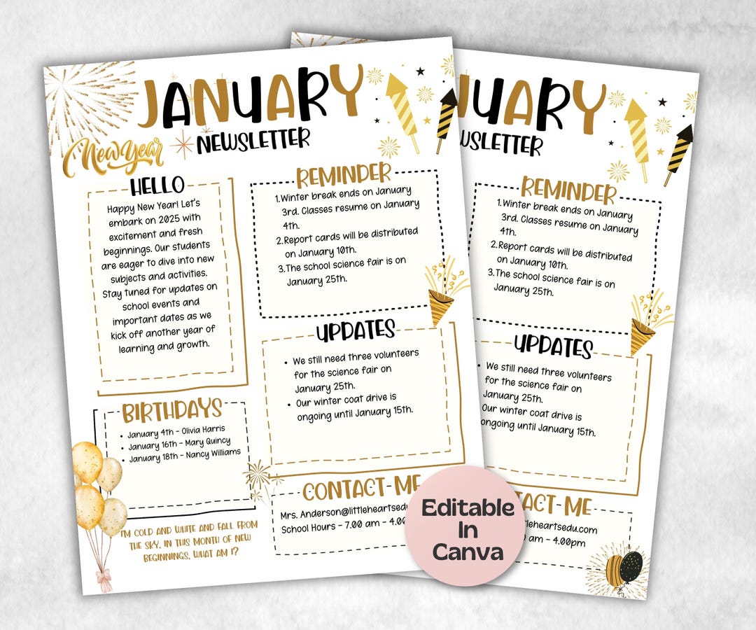 January New Year Classroom Newsletter, Daycare Class Newsletter ...