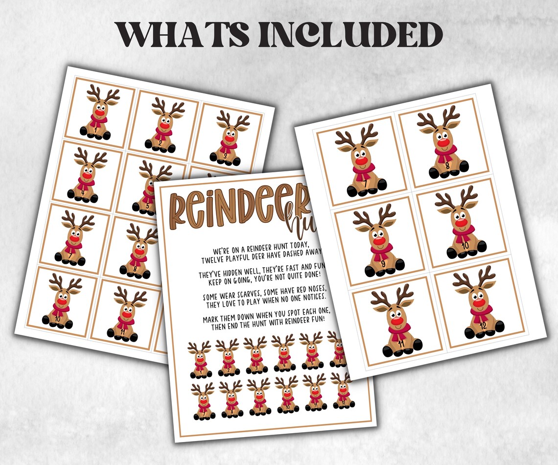 Reindeer Scavenger Hunt Game, Kids Reindeer Games, Xmas Scavenger Hunt ...