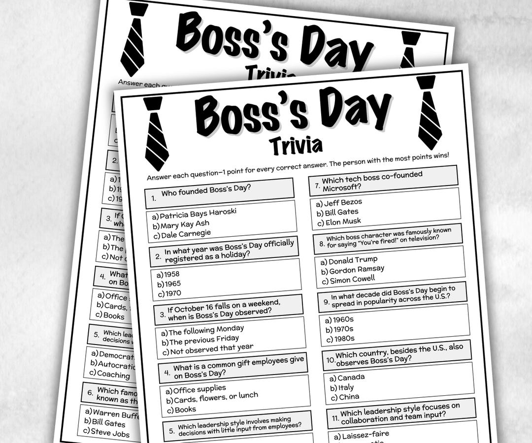 Boss's Day Trivia, Office Team Building Games, Coworker Activity, Happy ...