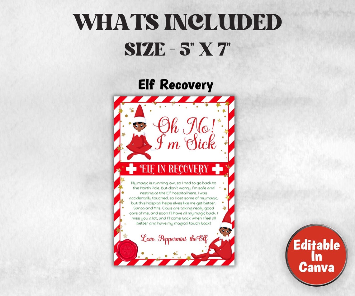 Oh No I’m Sick Printable, Editable Elf Recovery Letter, Kids Elf ...