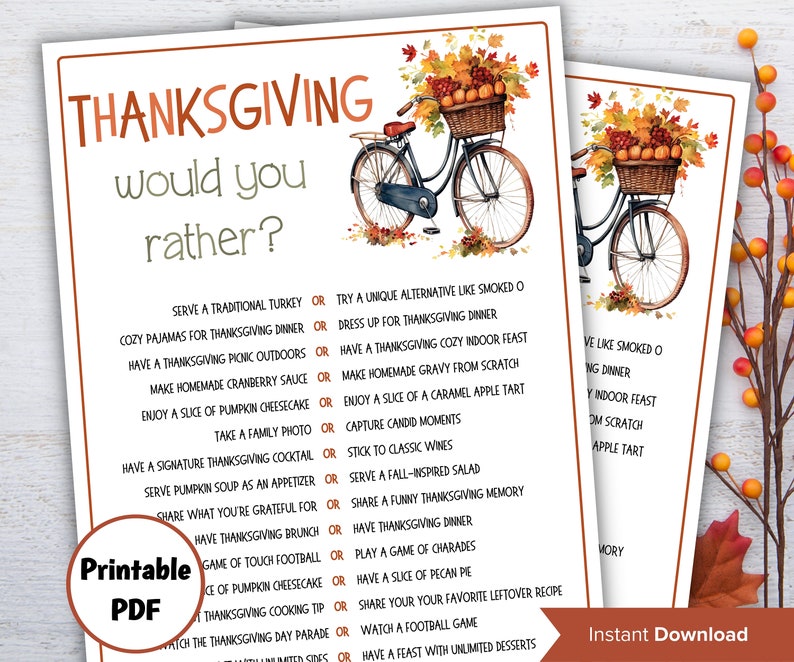Thanksgiving Would You Rather Game I Thanksgiving Games I Thanksgiving ...