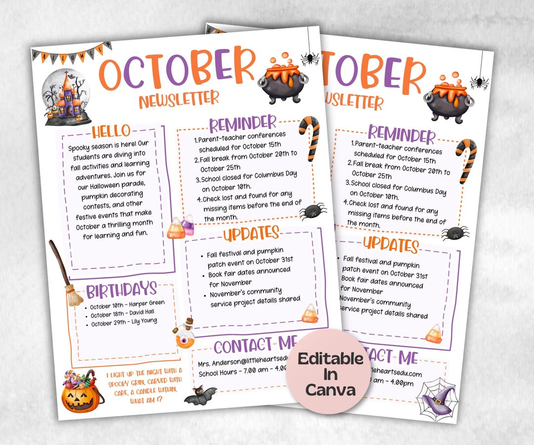 October Halloween Classroom Newsletter, Daycare Newsletter Canva ...