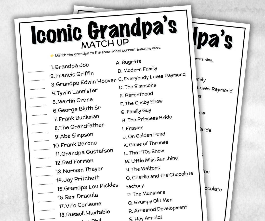 Iconic Sitcom Grandpas Match Up, Party Game, Trivia Quiz, Senior Game ...