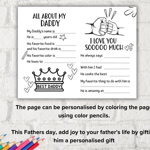 All About My Daddy Fill in the Blank I Father's Day Coloring Page Sheet ...