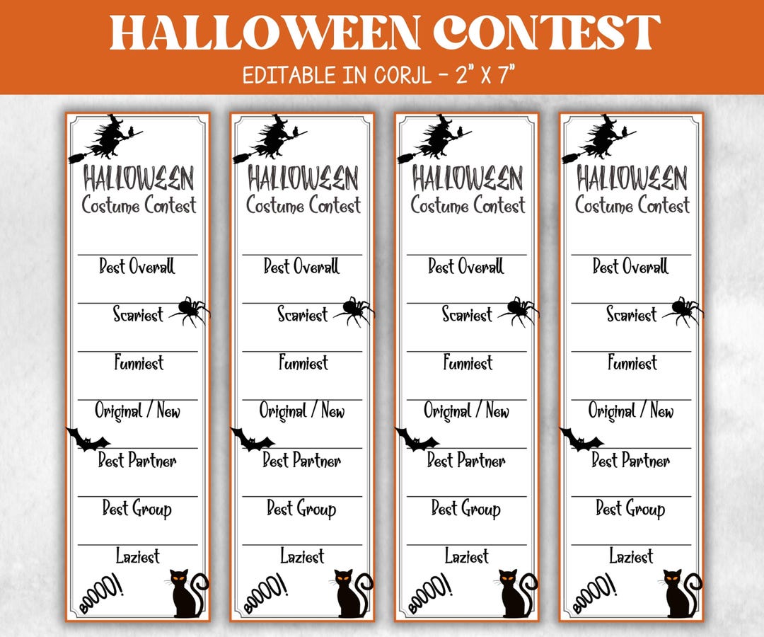 Best Costume Award, Halloween Costume Party Game, Contest Voting Card ...