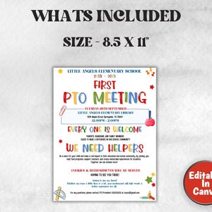First PTO PTA Meeting Flyer Template, Parent Engagement, School ...