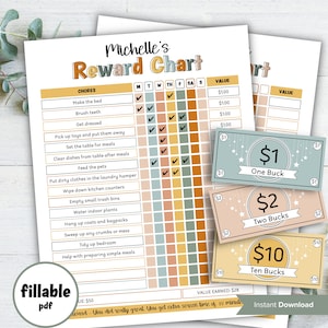 Editable Kids Reward Chart, Kids Chore Chart, Good Behavior Chart, Earn ...