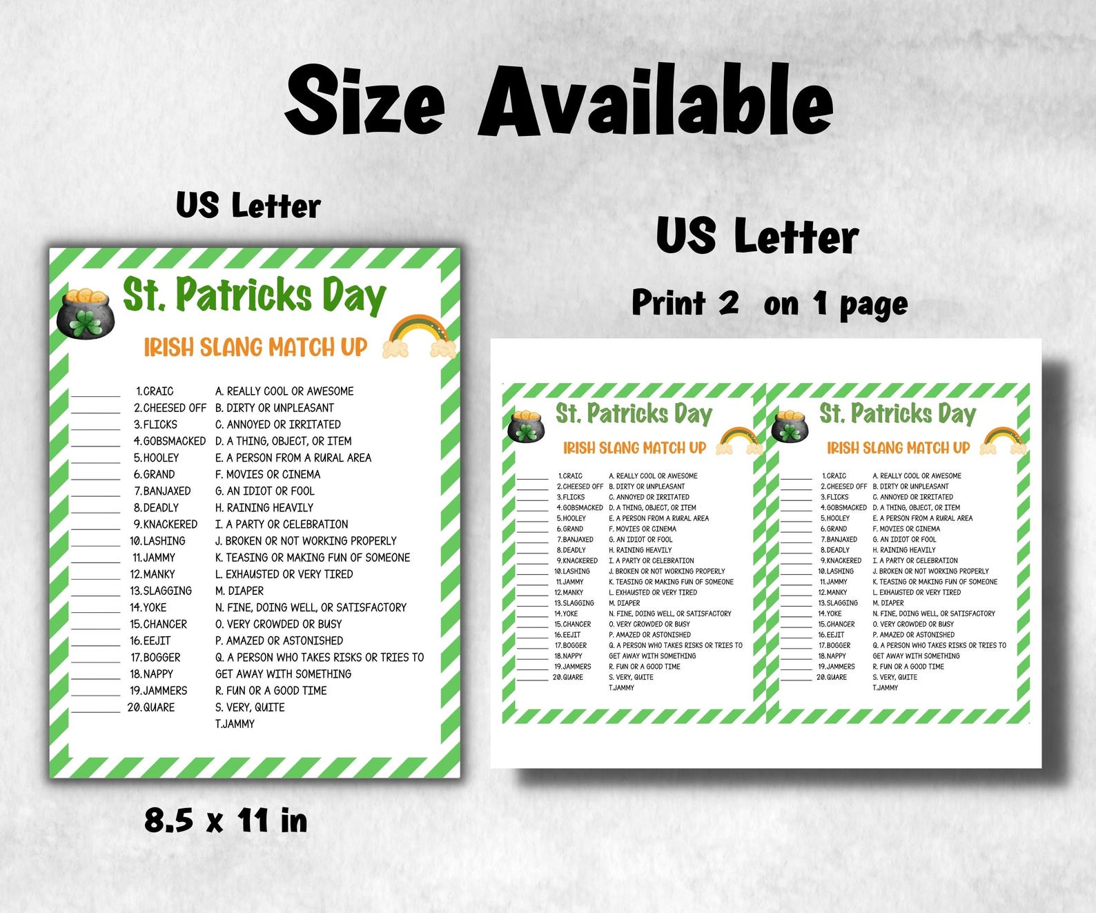 St. Patrick's Day Irish Slang Match Up, Office Fun, No Drinking ...