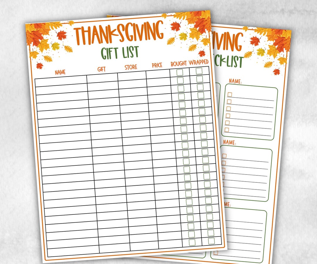 Printable Thanksgiving Gift List Tracker, Gift Planner, Thanksgiving ...