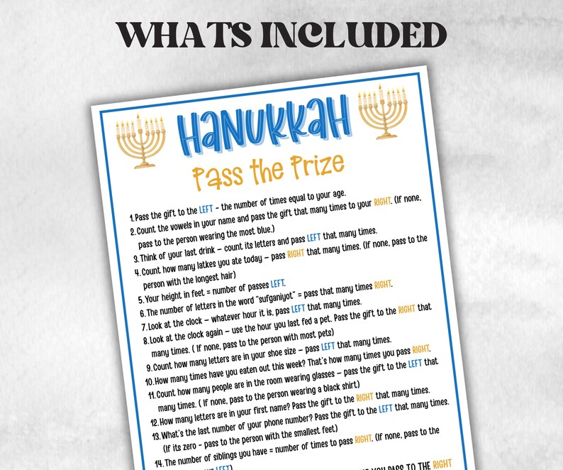 Hanukkah Pass the Prize, Custom Game for Holiday Parties, Fun Family ...