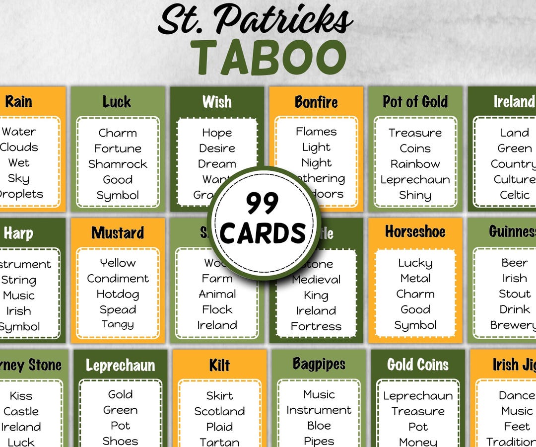 St. Patrick's Day Taboo Game, Fun Party Game, Office Icebreaker, Ladies ...