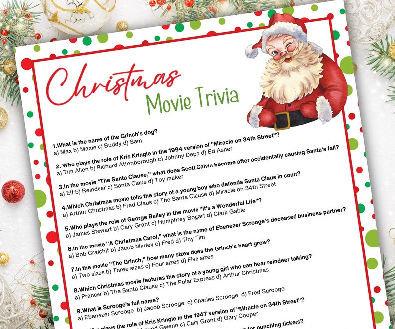 Holiday Party Game | Printable Movie Trivia | Fun Christmas Party Game ...