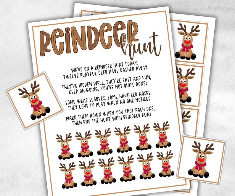 Reindeer Scavenger Hunt Game, Kids Reindeer Games, Xmas Scavenger Hunt ...