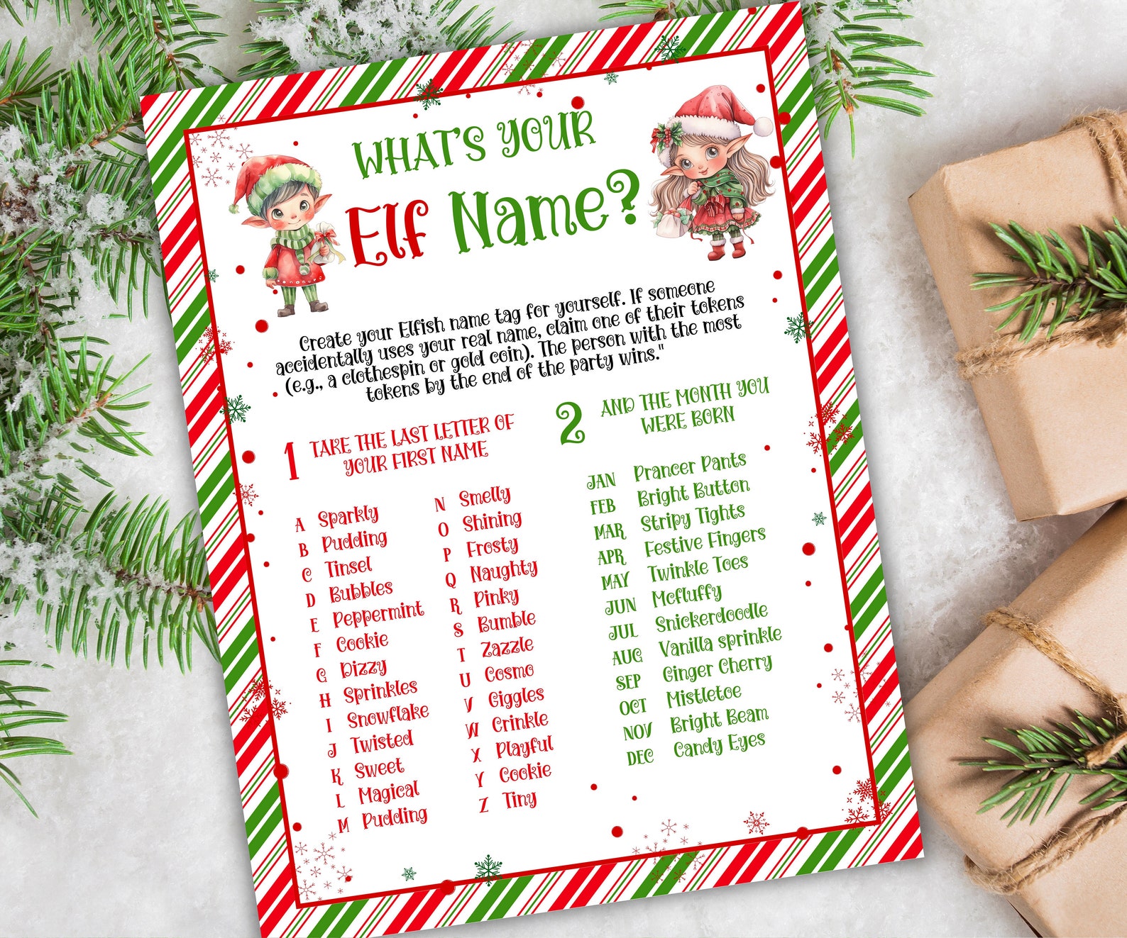 What's Your Elf Name, Elf Name Tag Game, Kids Christmas, Elf Name Board ...