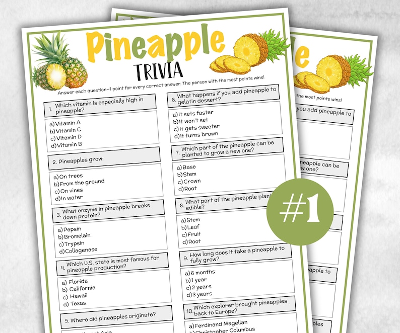 Printable Pineapple Trivia, Team Building Games, Hawaiian Themed Luau ...