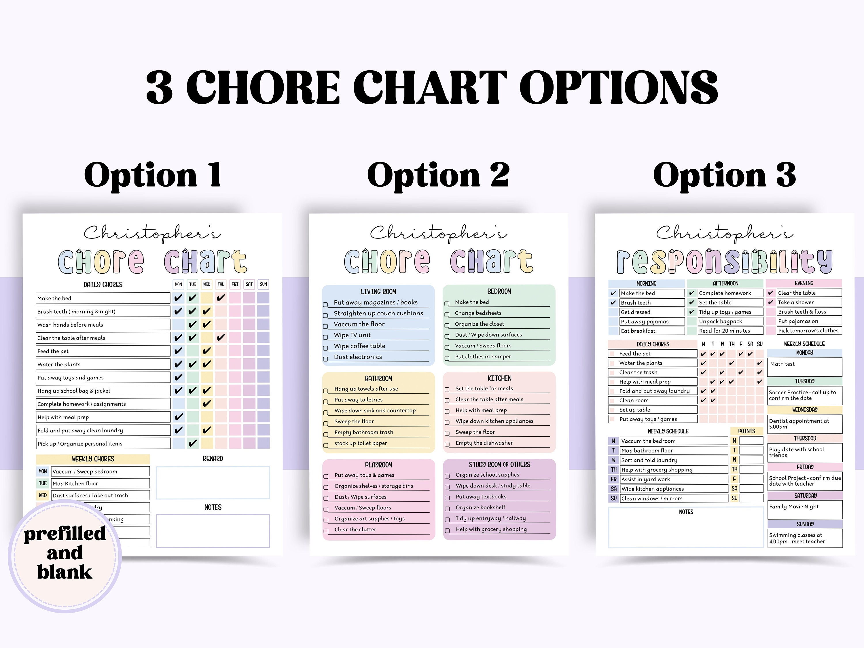 Visual Kids Chore Charts | Reward Chart | Family Chore Chart | Editable ...