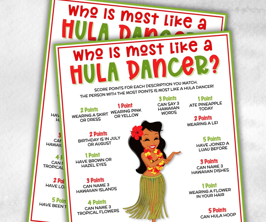 Who is Most Like Hula Dancer, Luau Aloha Game, Summer Beach Game ...