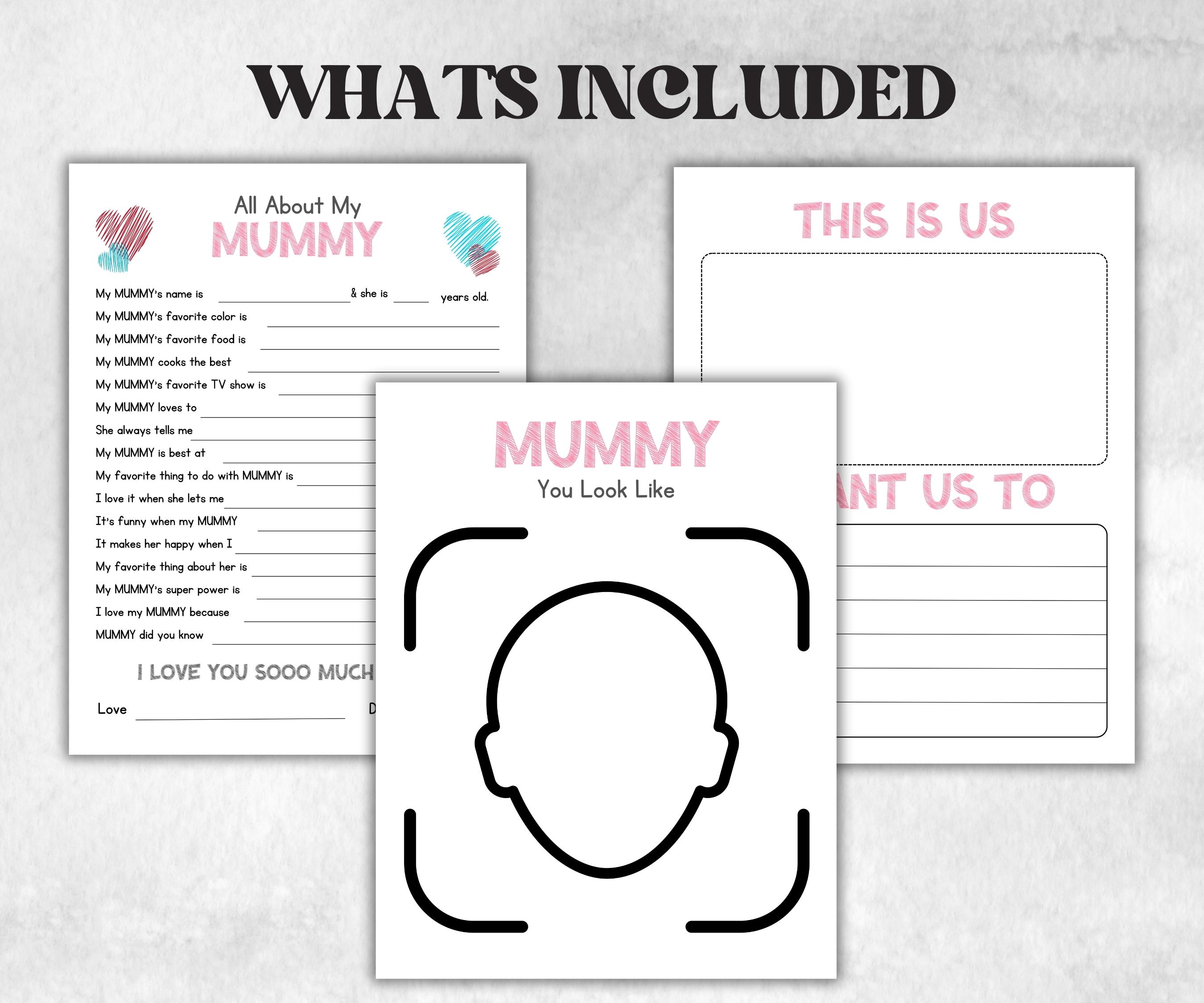 All About My Mummy Questionnaire Print, Personalized Gift, Coloring ...