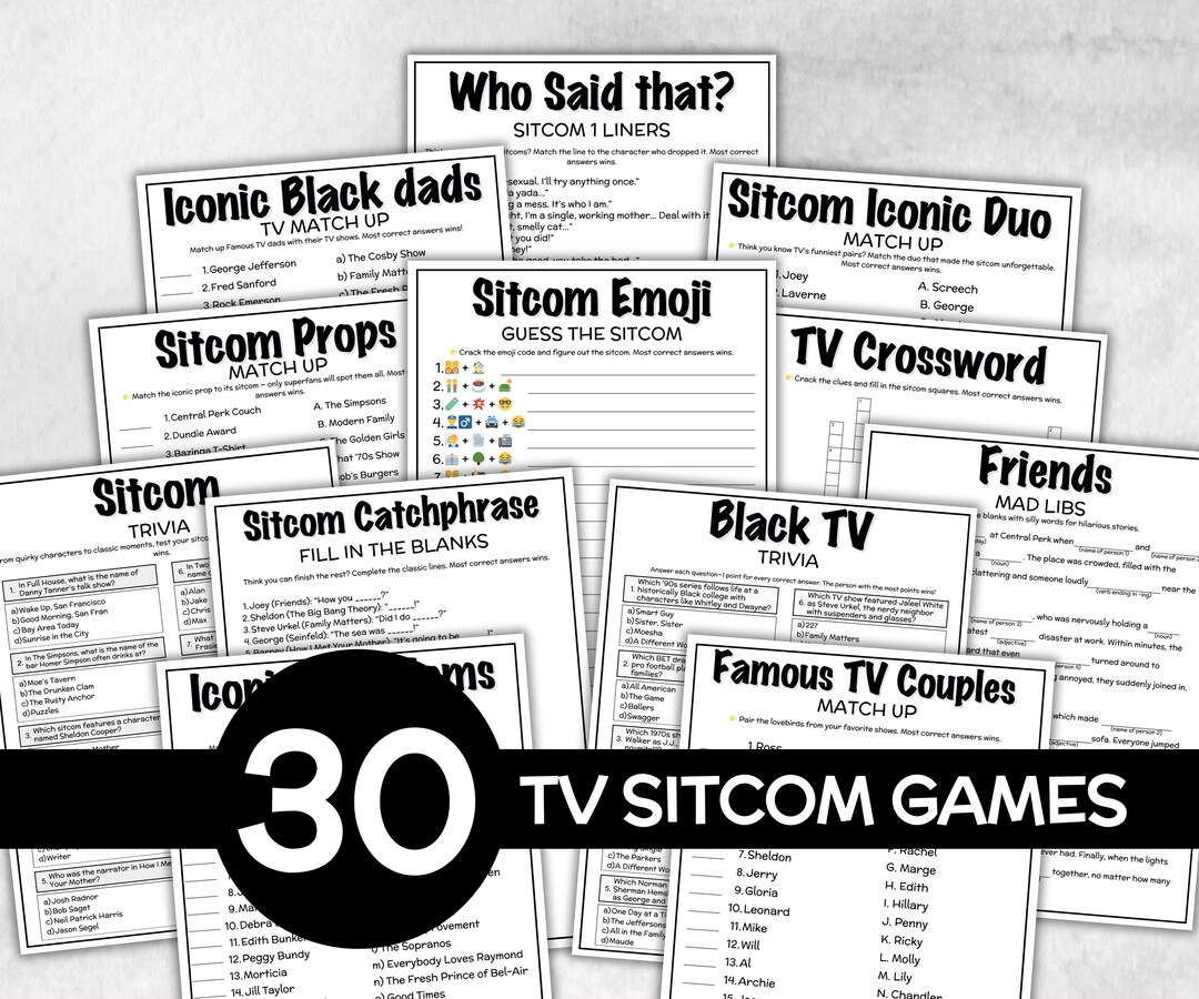 TV Sitcom Quiz Bundle, TV Match up Trivia Party Game, Sitcom Trivia ...