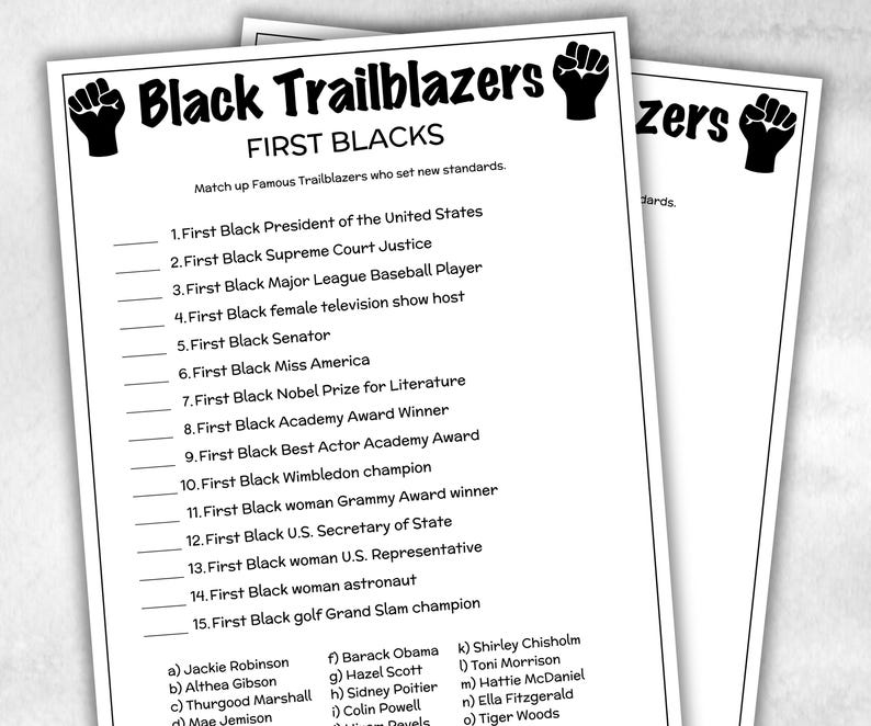 Black Trailblazers Match up Trivia Party Game, Black Culture Quiz ...