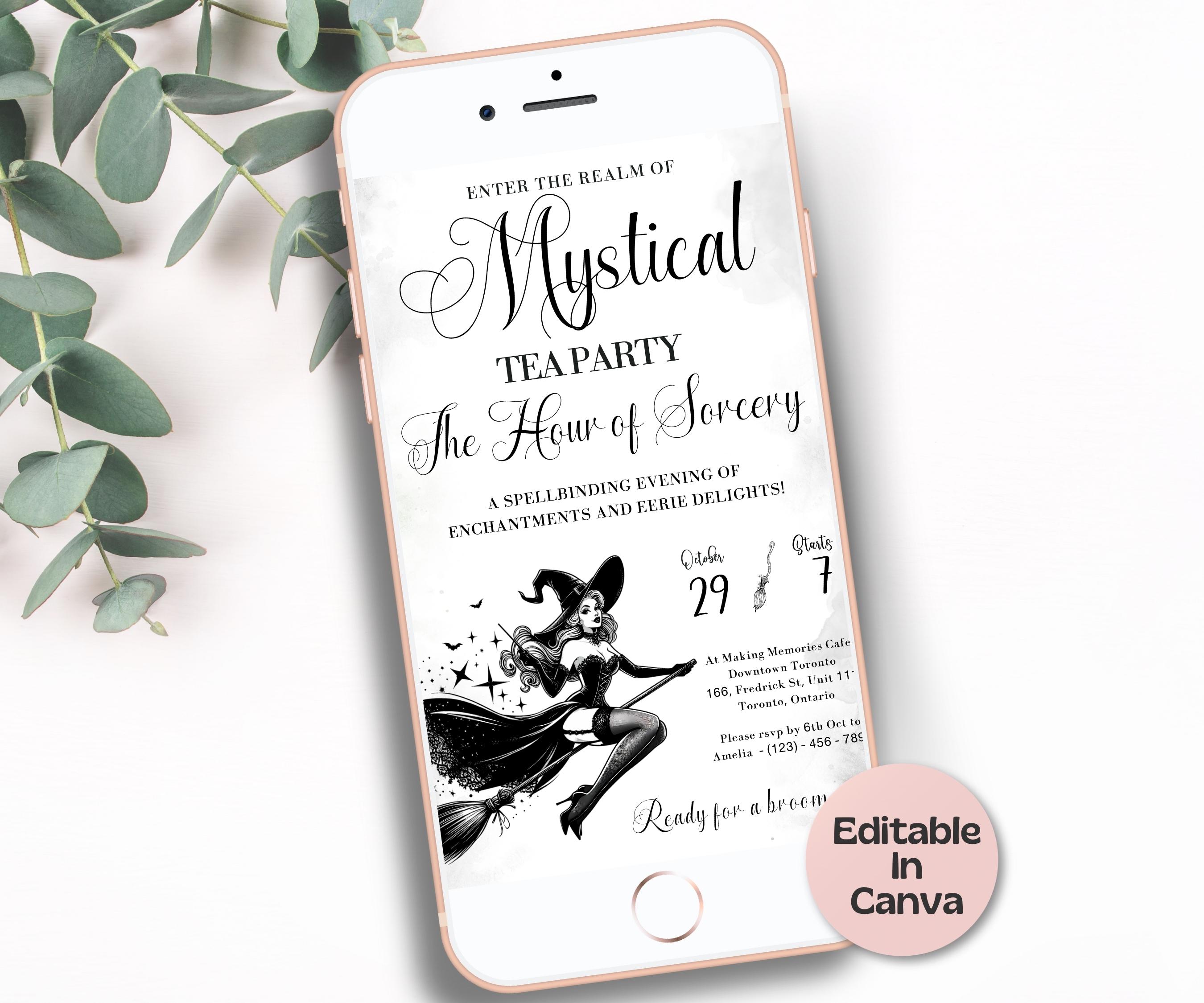 Tea Party Invitation Printable, Witch Tea Party Template, Halloween ...