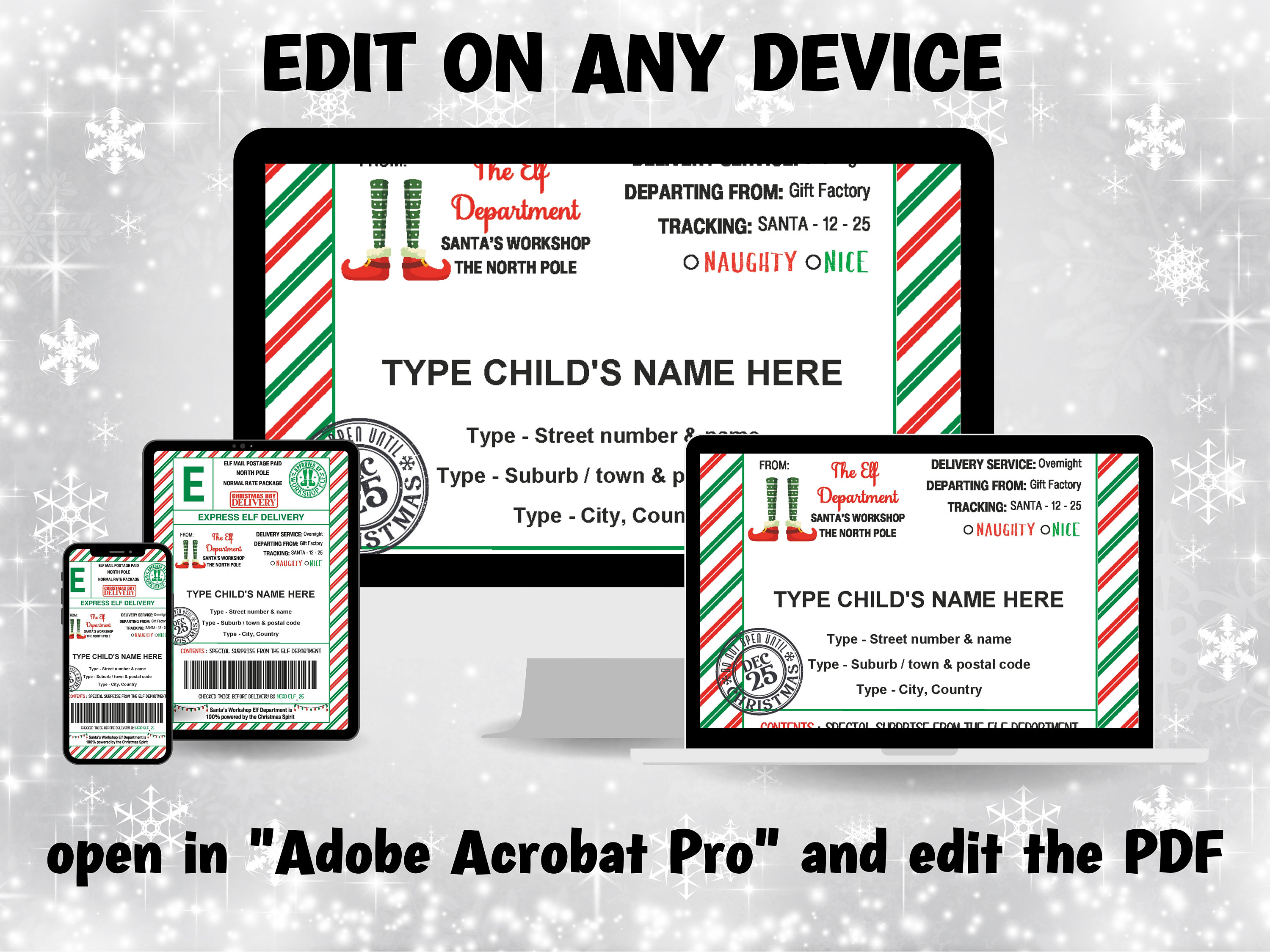 Christmas Gift Labels Editable Elf Shipping Label Template 5.5X8.5 Elf ...