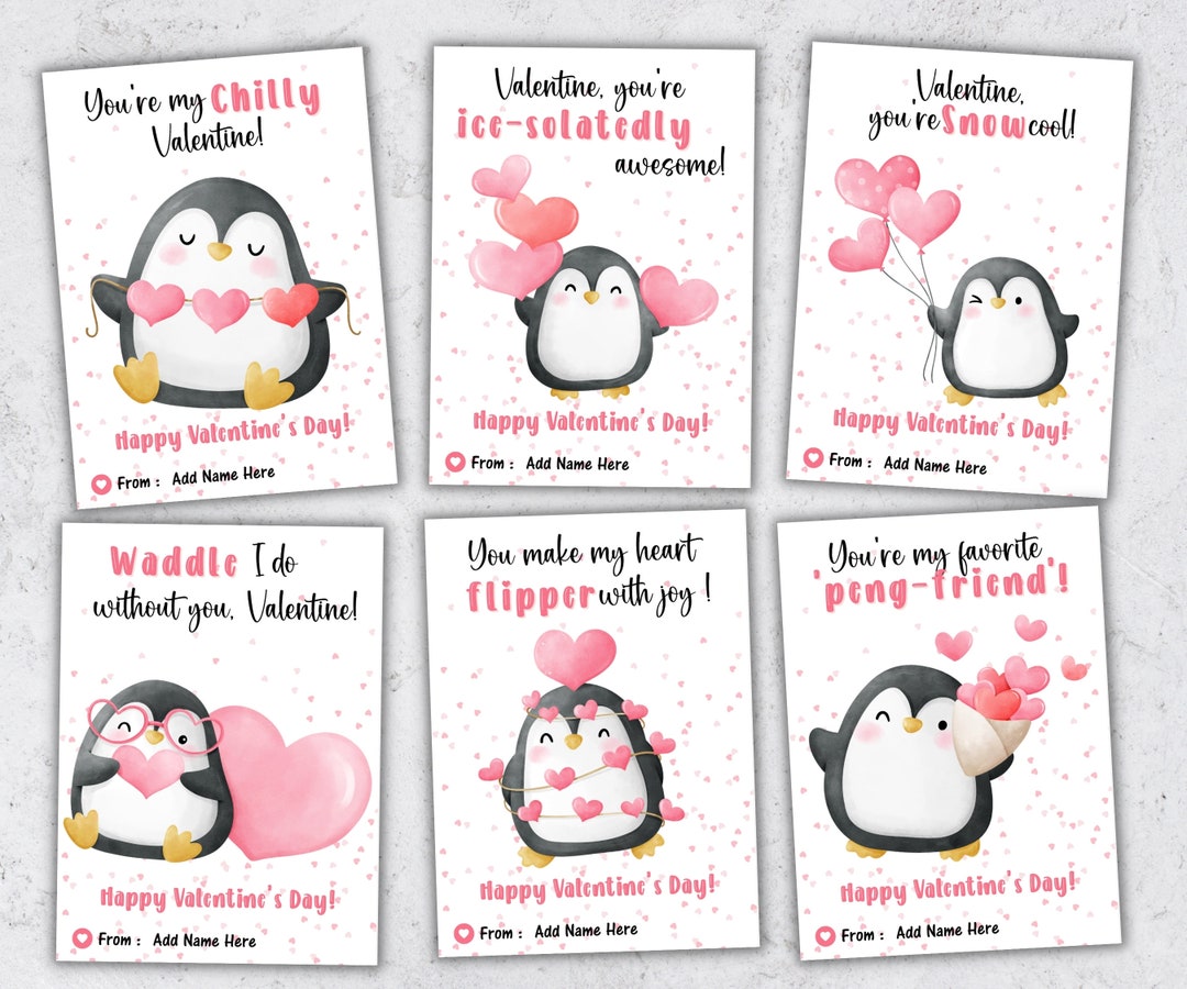 Penguin Valentines Day Cards, Classroom Valentines, Printable School ...