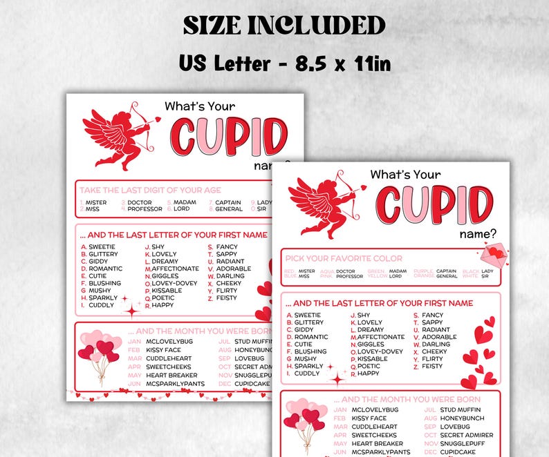 What is Your Cupid Name Printable Game, Office Party, Daycare Name ...