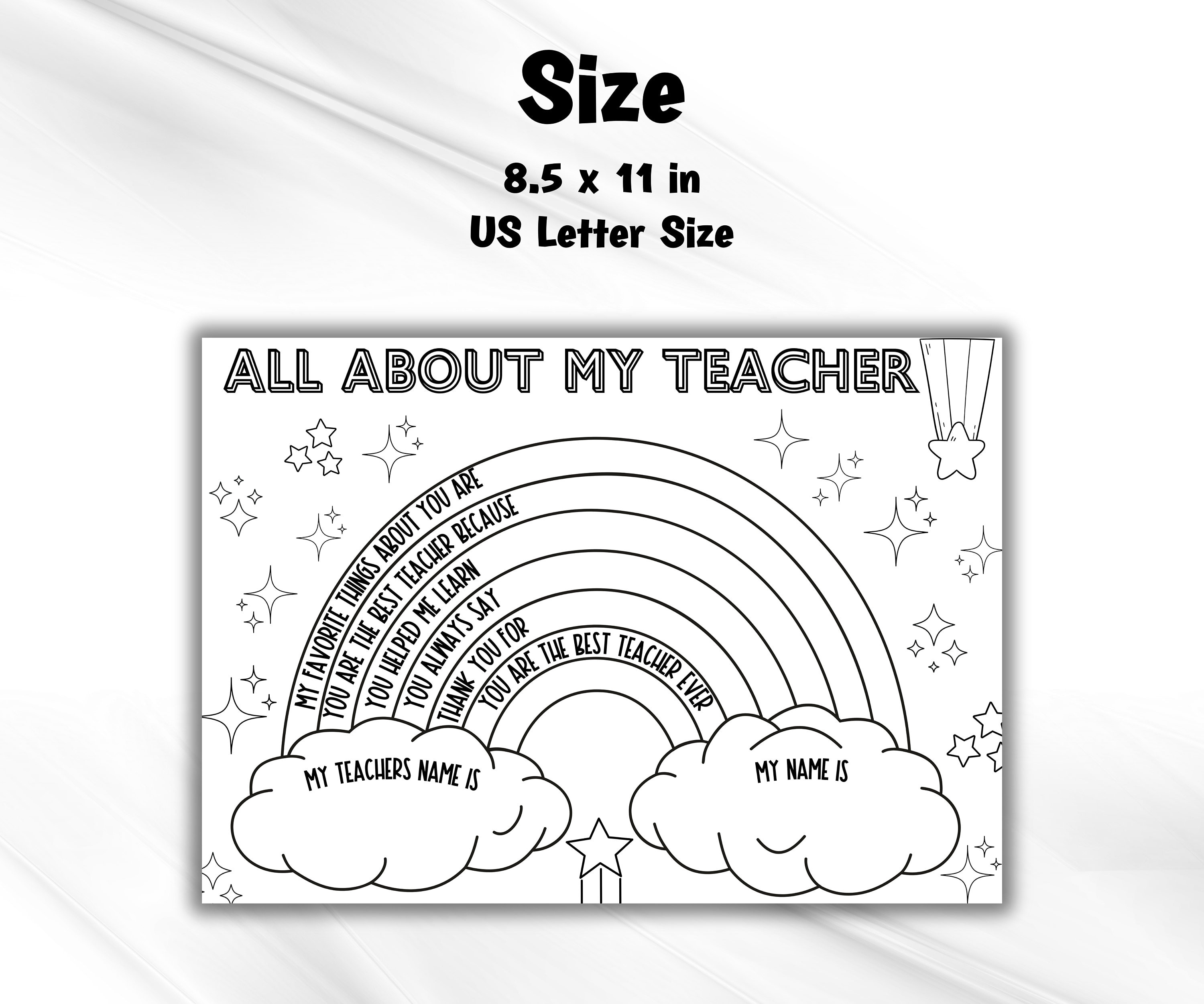 Teacher Thank You Coloring Page I Favorite Things Questionnaire I All ...